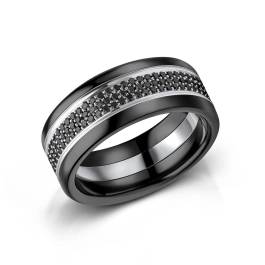 Zedd 9mm 3 Row Full Black Diamond Set Zirconium Wedding Band - Diamond ...